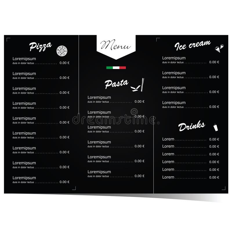 Menu Design for Pizza and Pasta on Black Stock Vector - Illustration of ...