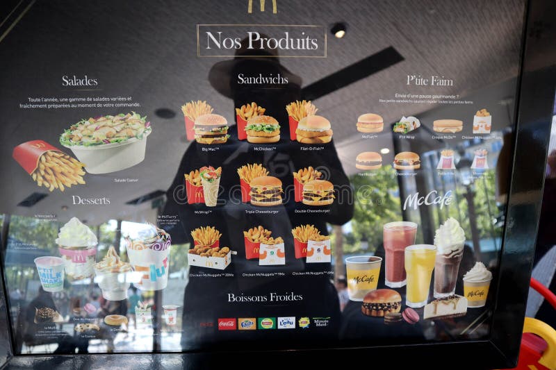 Paris France July 08, 2023 McDonald Menu Display Featuring Various Meal ...