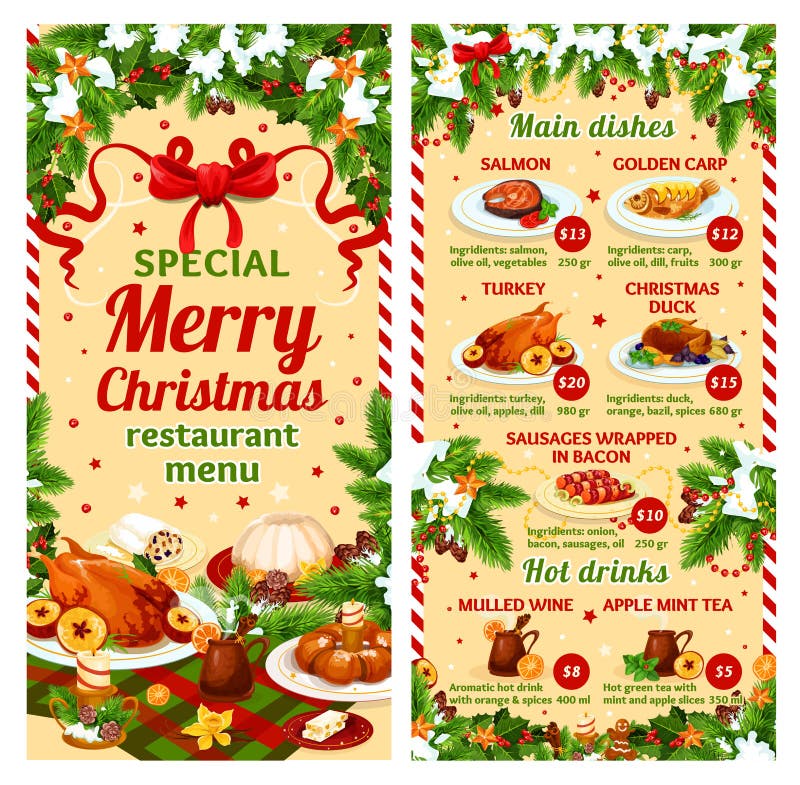 Menu Do Prato Do Restaurante Do Vetor Do Jantar De Natal Ilustração do ...