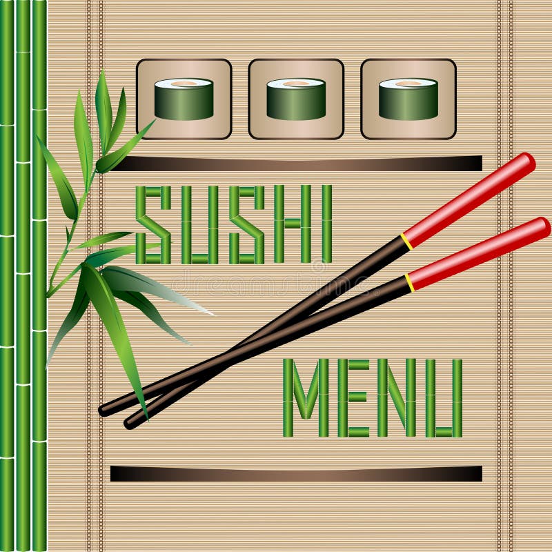 Menu Do Sushi Com Bambu E a Esteira Verdes Do Bambu Ilustração do Vetor ...
