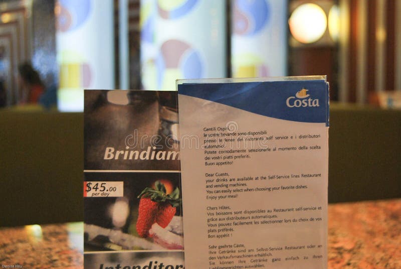 Menu for Drinks at Costa Cruizers Editorial Photography - Image of ...