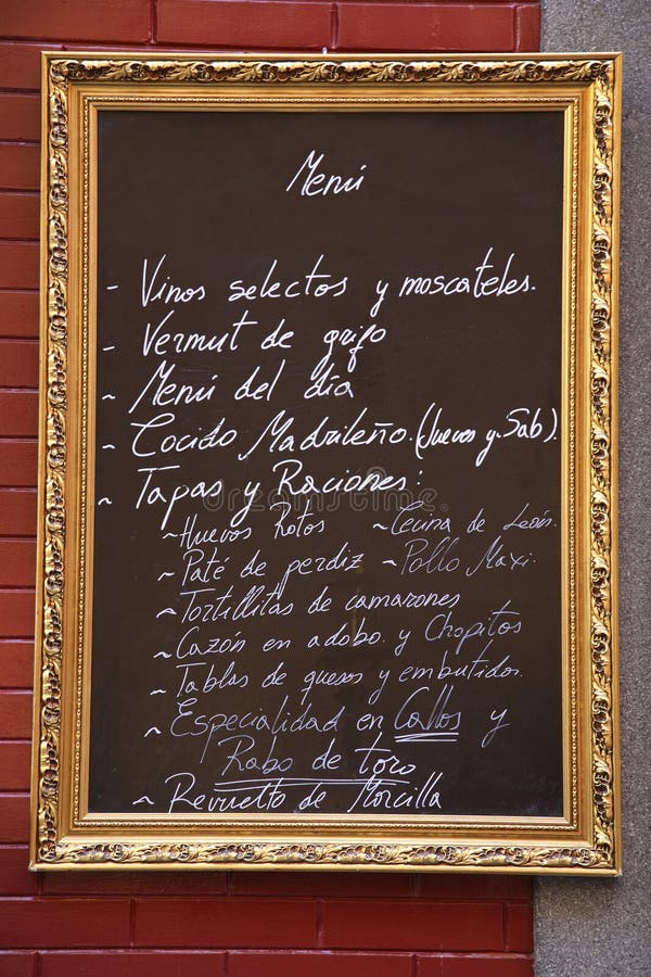Menu espanhol imagem de stock. Imagem de restaurante - 11014431