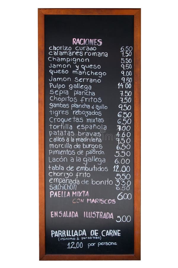 Menu espanhol imagem de stock. Imagem de mensagem, restaurante - 36941307