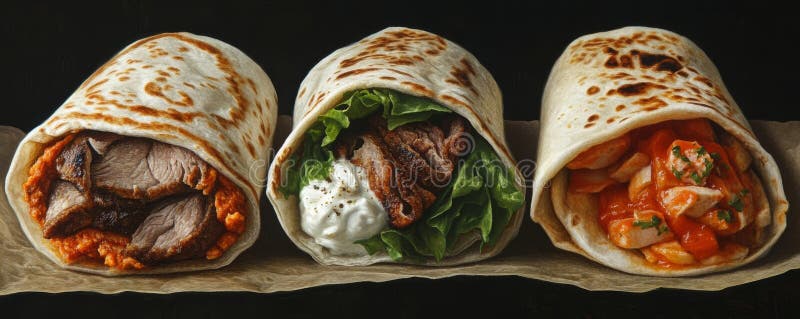 The Menu Features Four Assorted Wraps Containing Grilled Chicken and ...