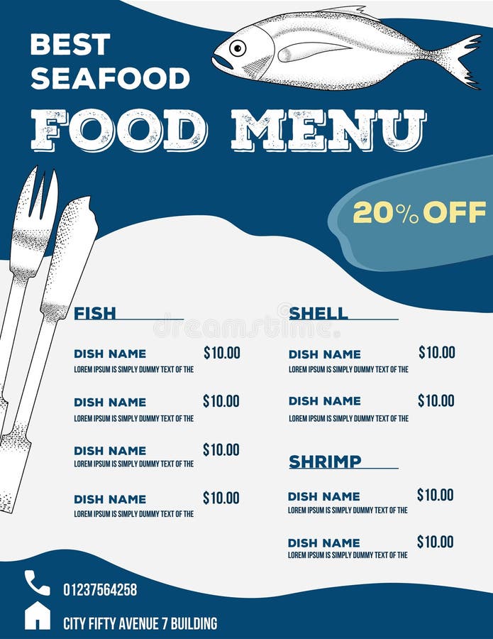 Menu for a Fish Restaurant. Sea Food Stock Illustration - Illustration ...