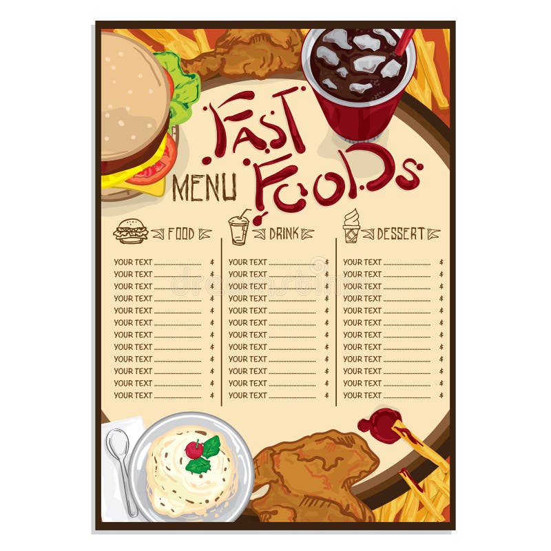 Menu Food Restaurant Template Design Hand Drawing Graphic Stock Vector ...