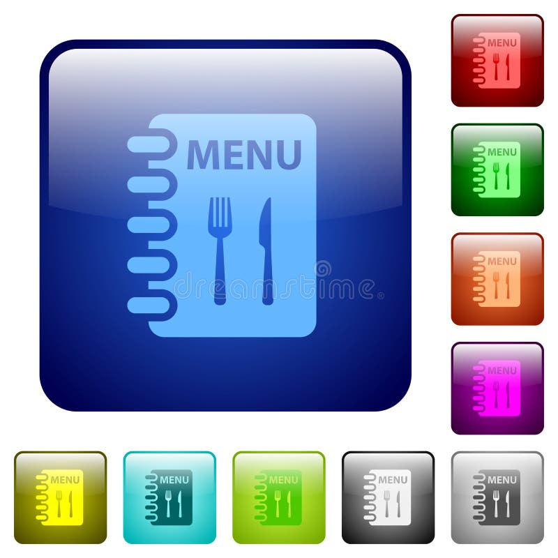 Menu with Fork and Knife Color Square Buttons Stock Vector ...
