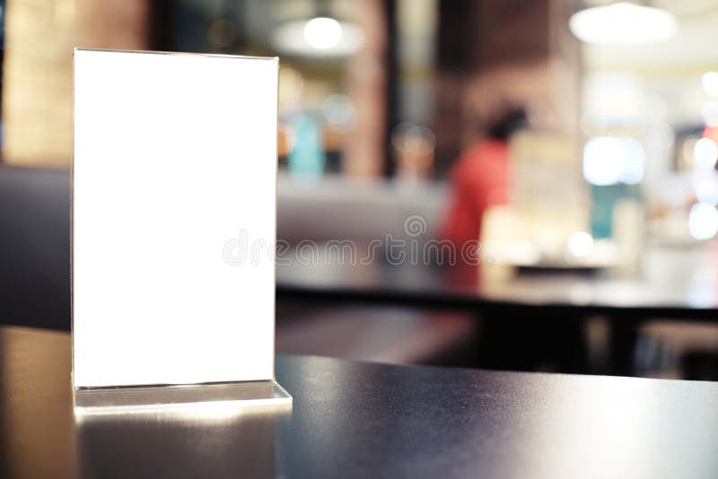 Menu Frame Standing on Wood Table in Bar Restaurant Cafe. Space Stock ...