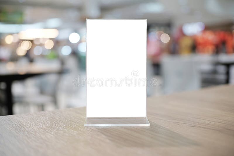 Menu Frame Standing on Wood Table in Bar Restaurant Cafe. Space Stock ...