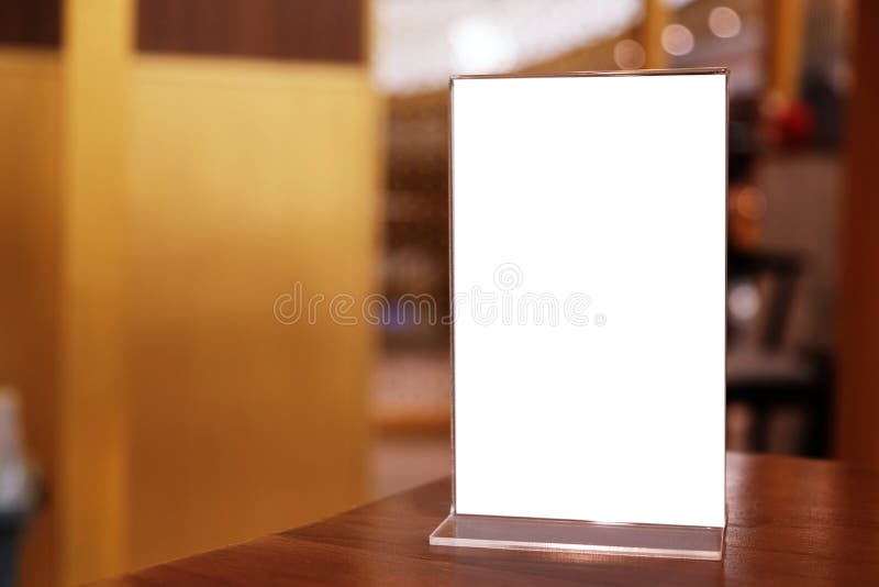 Menu Frame Standing on Wood Table in Bar Restaurant Cafe. Space for ...