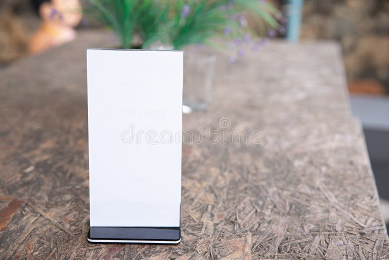 Menu Frame Standing on Wood Table in Bar Restaurant Cafe. Stock Image ...