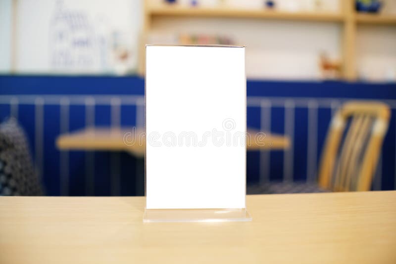 Menu Frame Standing on Wood Table in Bar Restaurant Cafe. Space for ...