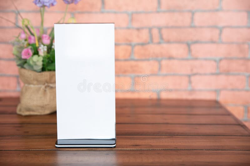 Menu Frame Standing on Wood Table in Coffee Shop. Stock Image - Image ...
