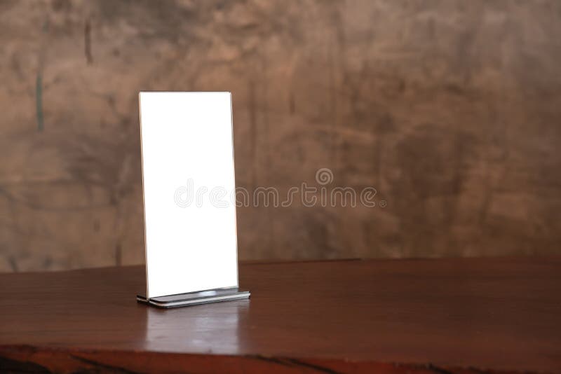 Menu Frame Standing on Wood Table in Coffee Shop. Stock Photo - Image ...