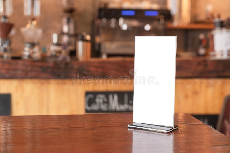 Menu Frame Standing on Wood Table in Coffee Shop. Stock Image - Image ...