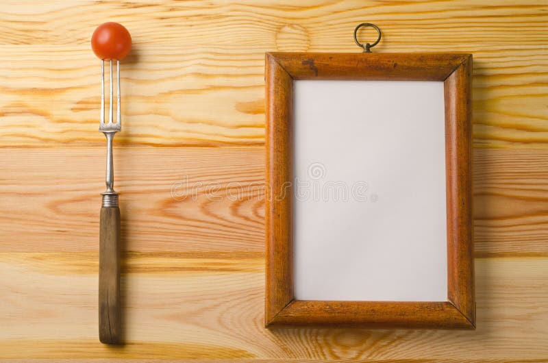 Menu Frame Standing on Wood Table in Bar Restaurant Cafe. Space for ...