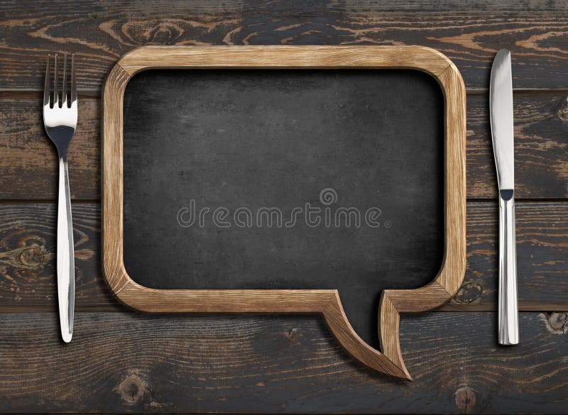 Menu Blackboard Frame on Wooden Dinning Table Stock Image - Image of ...