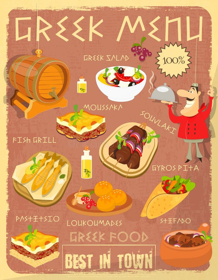 Menu greco dell'alimento illustrazione vettoriale. Illustrazione di ...