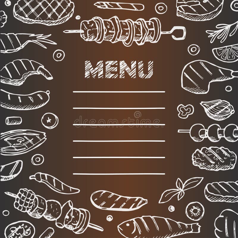 Menu with Grill Hand Drawn Doodle Elements Stock Illustration ...