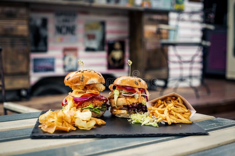 Menu Hamburger Double Fast Food Boeuf Photo stock - Image du nourriture ...