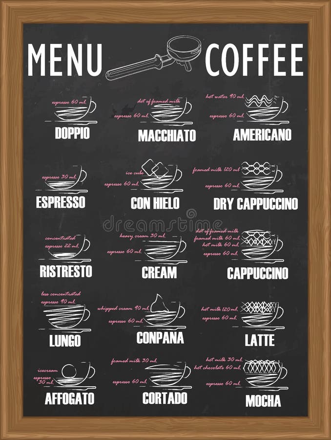 Menu hand drawn by chalk stock vector. Illustration of drink - 87641123