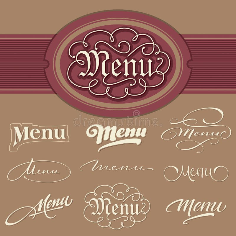 Menu Headlines, Hand Lettering Set (vector) Stock Vector - Illustration ...