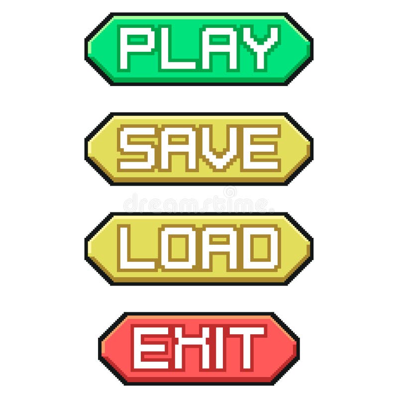 Menu Interface Buttons Pixel Art Set. 8 Bit Graphical User Interface Elements. Game Development ...