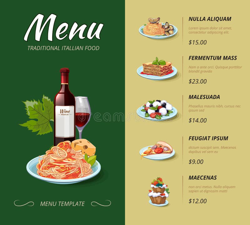 Menu Italien De Restaurant De Cuisine Conception De Vecteur ...