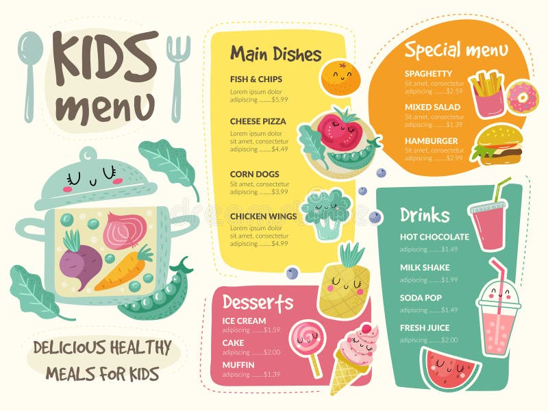 Menu for Kids. Restaurant Template Menu Print Design with Place for ...