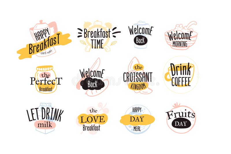 Menu Logo Badge Set. Breakfast Label Collection, Vector Icon, Bakery ...
