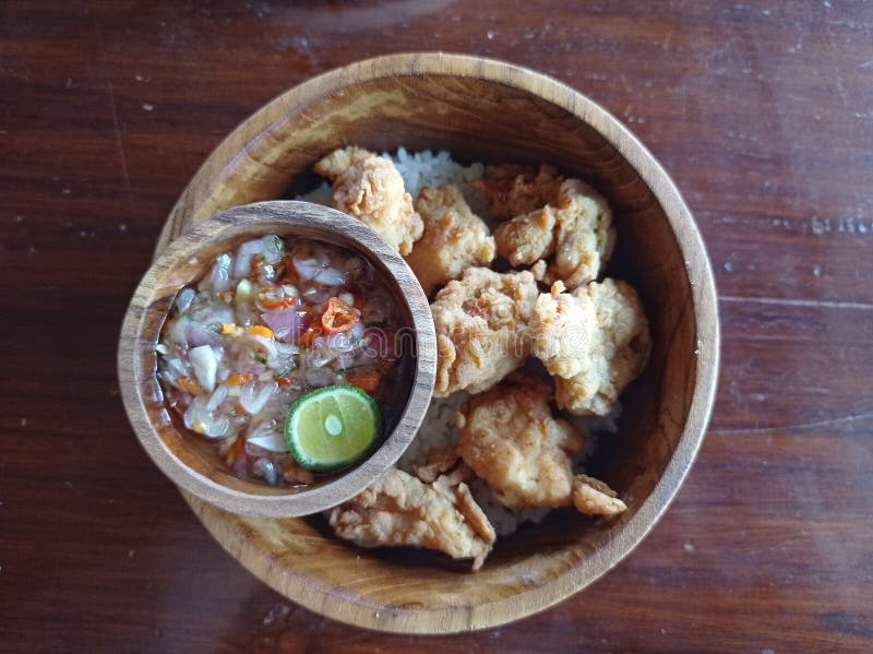 Menu Lunch Chicken Rice Bowl with Sambal Matah Stock Image - Image of ...