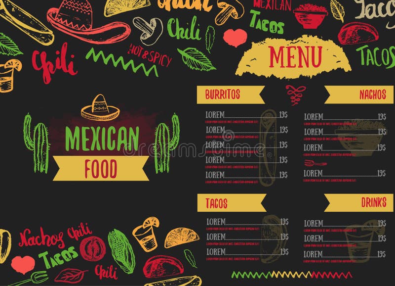 Menu Mexicain De Nourriture De Vintage Avec Le Lettrage Illustration de ...