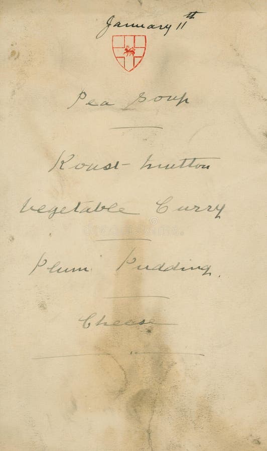 Menu From Middle Temple Picture. Image: 222358850