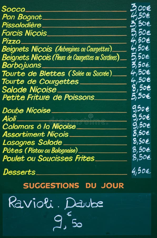 Menu, Nice, France stock image. Image of mediterranean - 19984333