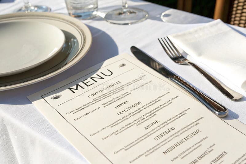 Menu Paper with Plate, Knife, and Fork â€ Restaurant Table Setting ...