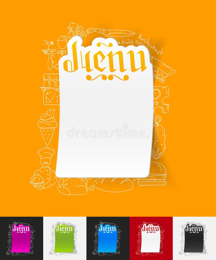Menu Paper Sticker with Hand Drawn Elements Stock Vector - Illustration ...