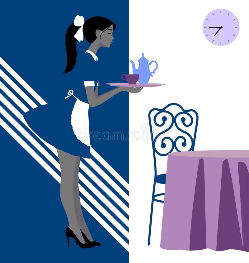 Menu and Placard Template with Young Waitress Holding a Tray with a ...