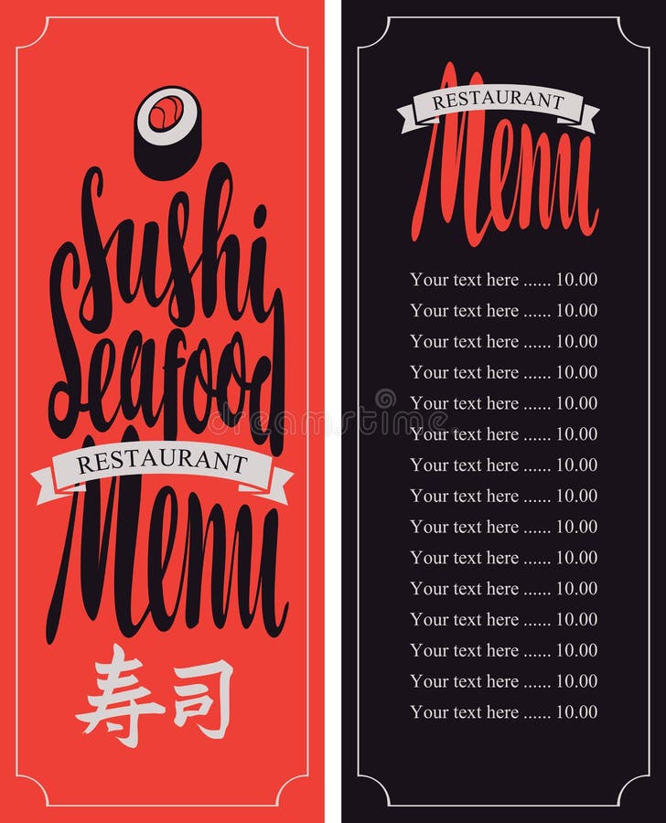 Menu with Price List for the Sushi Stock Vector - Illustration of ...