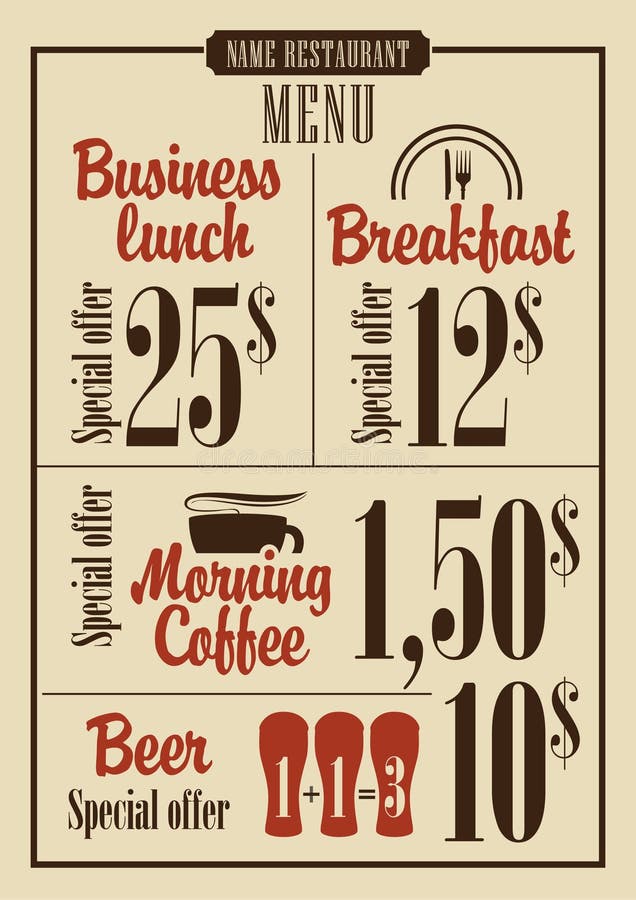Restaurant Menu Prices Stock Illustrations – 338 Restaurant Menu Prices ...