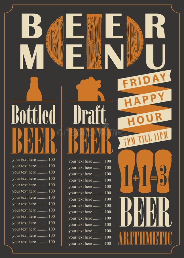 Menu for the Pub for Bottled and Draft Beer Stock Vector - Illustration ...