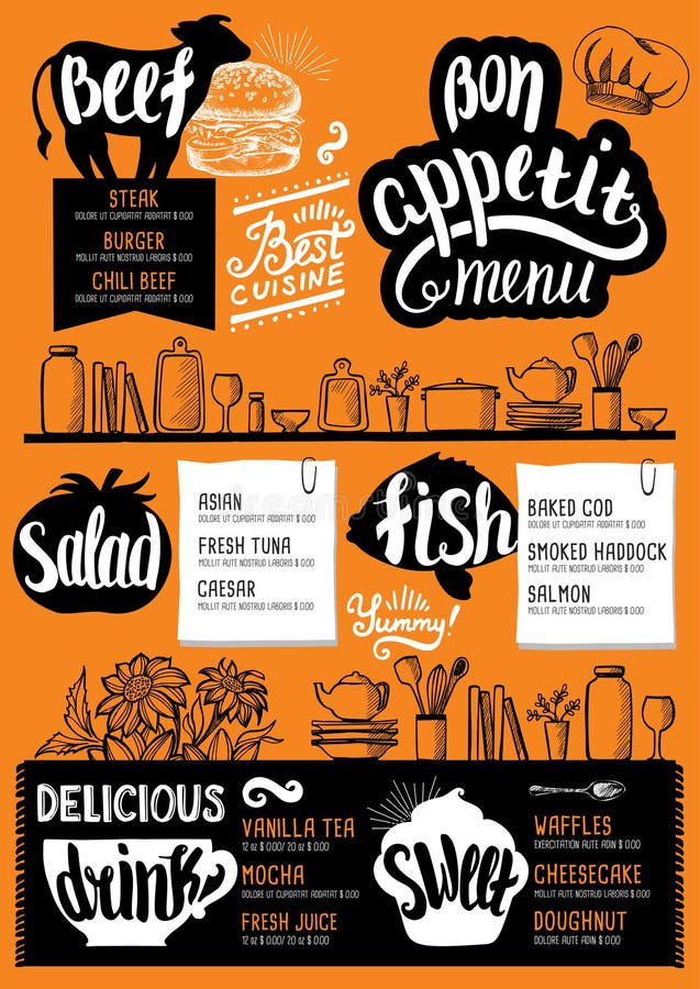 Menu Restaurant, Food Template. Stock Vector - Illustration of doodle ...