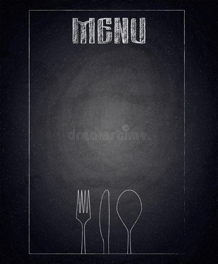 Menu of Restaurant with Fork, Spoon and Knife on Black Chalkboard ...