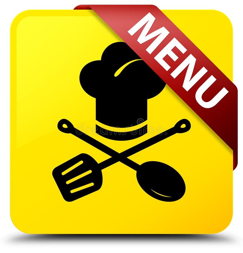 Menu (restaurant Icon) Yellow Square Button Red Ribbon in Corner Stock ...