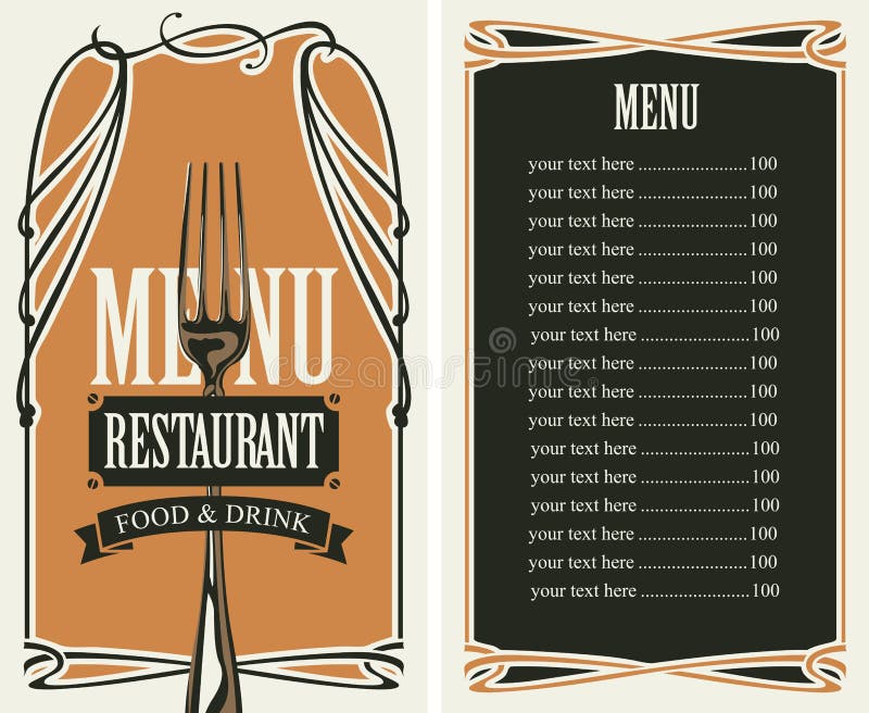 Menu for Restaurant with Price List and Fork Stock Vector ...