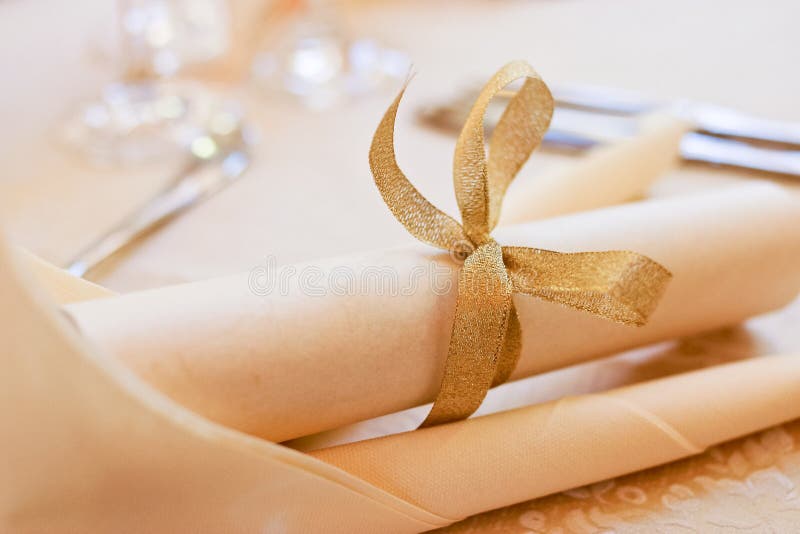Menu Roll Tied with Gold Ribbon Stock Image - Image of ribbon, catering ...