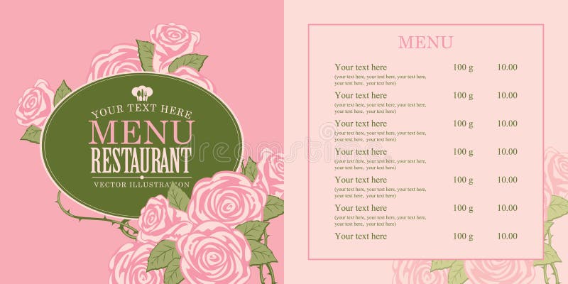 Menu with roses stock vector. Illustration of flourish - 77987500