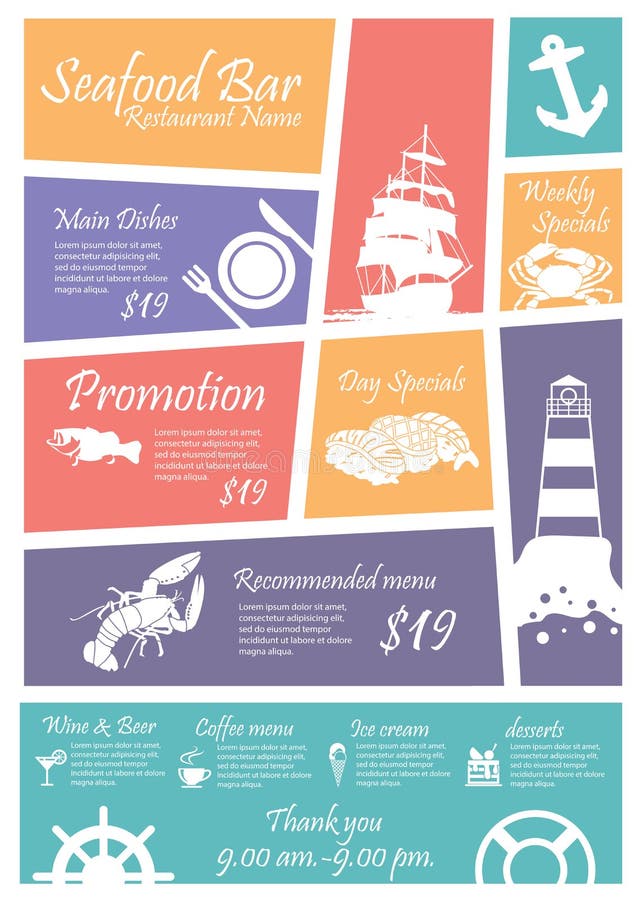 Menu Seafood Restaurants Signs,Posters Stock Vector - Illustration of ...