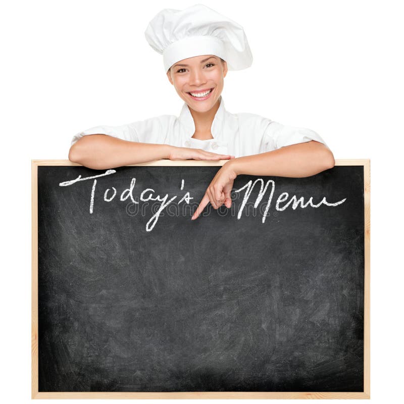 Chef showing menu sign stock image. Image of female, baker - 20853095