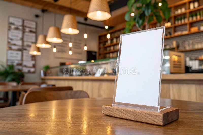 Menu Stand Mock-up with Clear Plastic Frame on Table. Stock ...