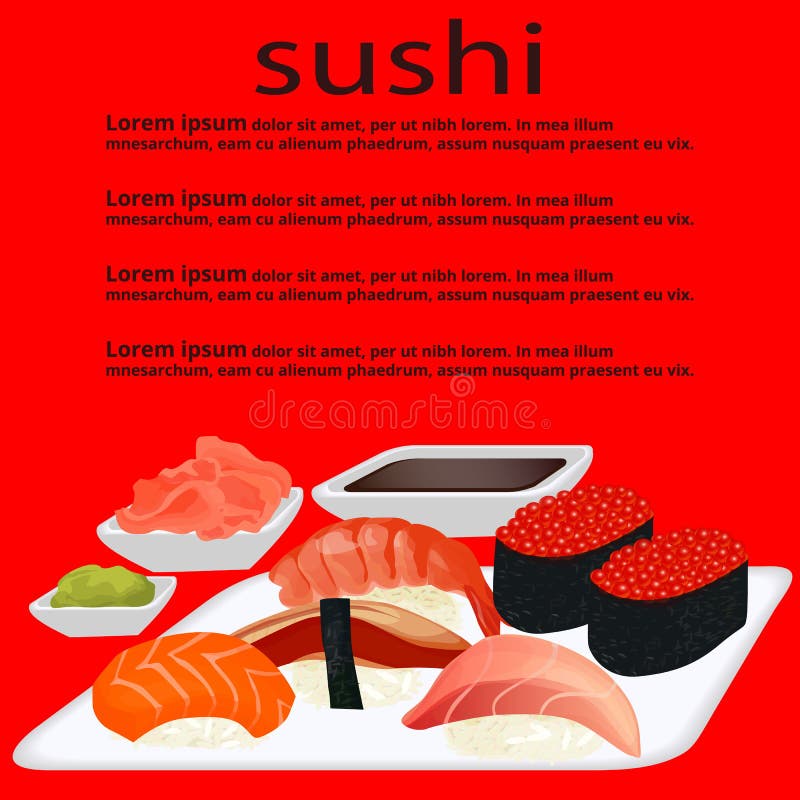 Menu Sushi on the Red Background Stock Vector - Illustration of banner ...